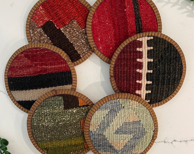 Kilim Coaster Set - Fabric Cloth - 6 Pieces, Unique Woven Fabric ...