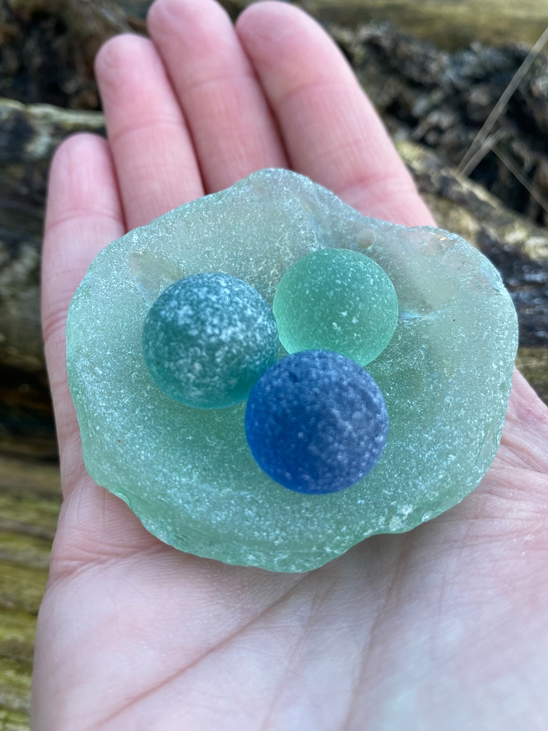 Sea Glass Codd Marble Trio on Bottle Base Scottish Beach Finds Sea Worn ...