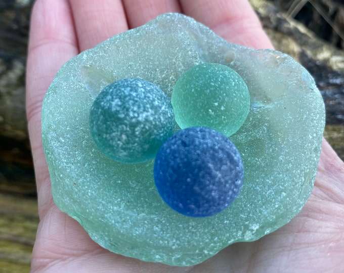 Sea Glass Codd Marble Trio on Bottle Base | Scottish Beach Finds | Sea ...