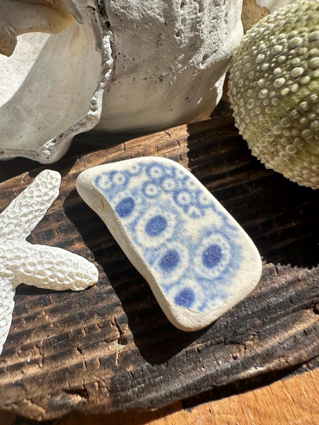 Blue and White Floral Beach Pottery Piece | Sea Ceramic Shard - Etsy