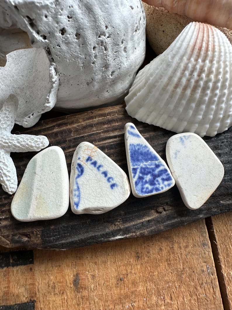 Blue and White Floral Beach Pottery Pieces | Sea Ceramic Shards ...
