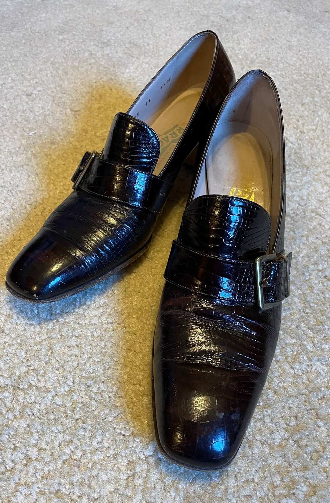 Vintage Ferragamo Leather Crocodile Embossed Shoes - Etsy