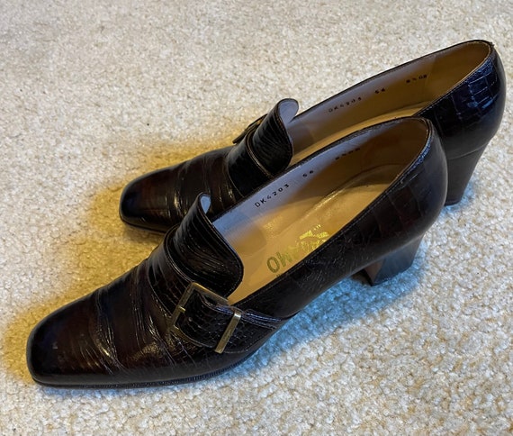 Vintage Ferragamo leather crocodile embossed shoes - Gem