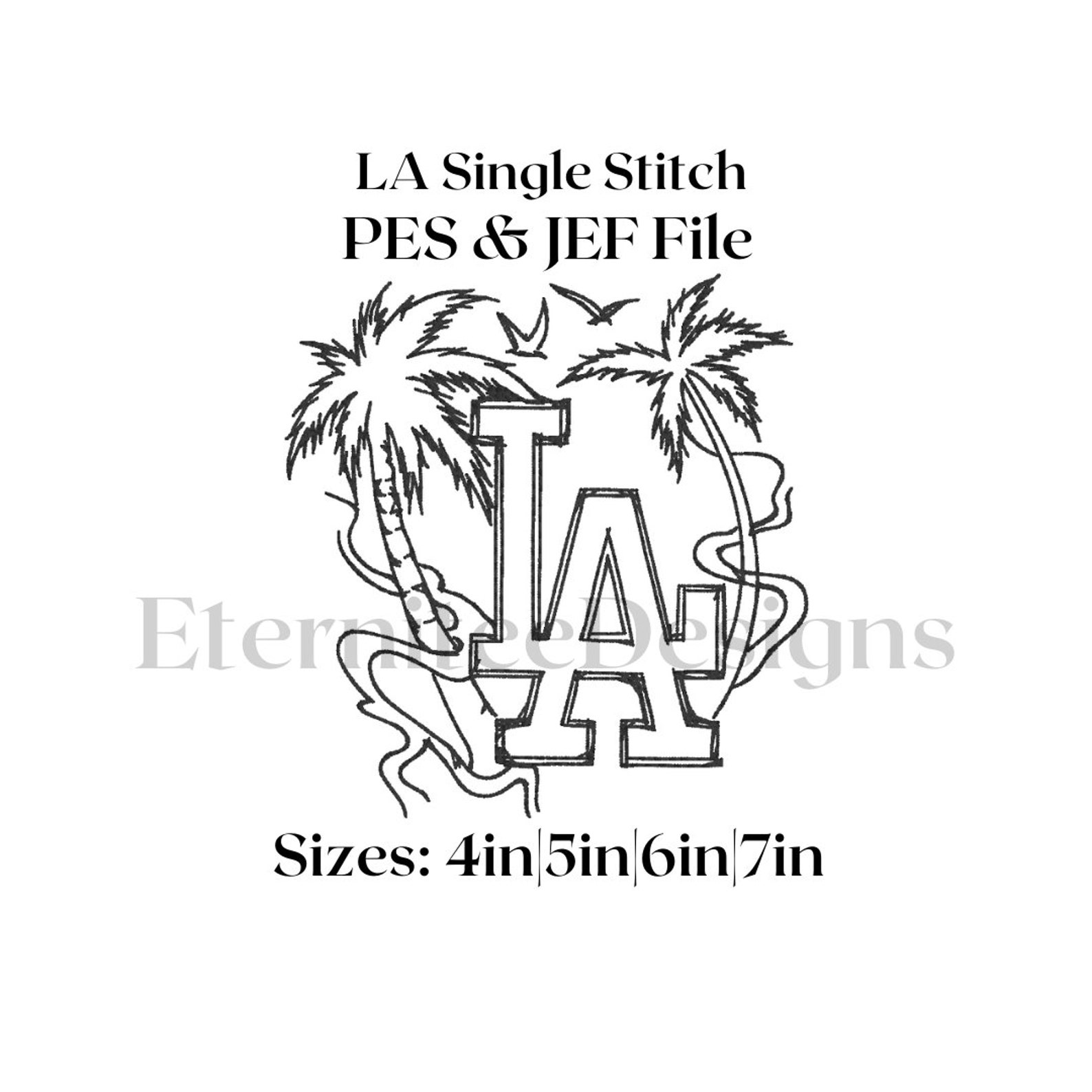 LA Los Angeles Single Stitch Machine Embroidery Design Files Instant ...