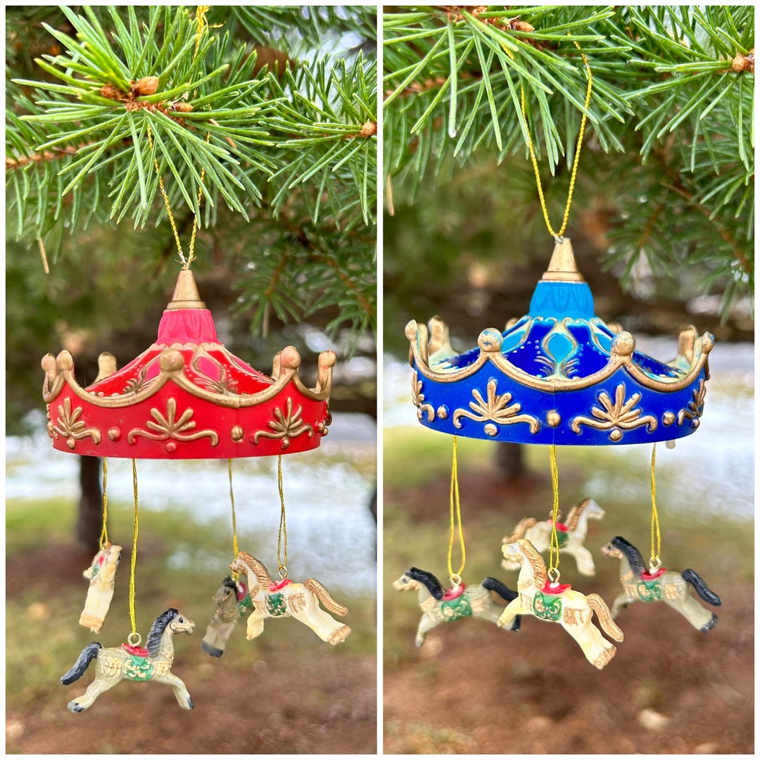 Vintage Carousel Duo Ornaments// Mini Carousels Hanging Pair - Etsy