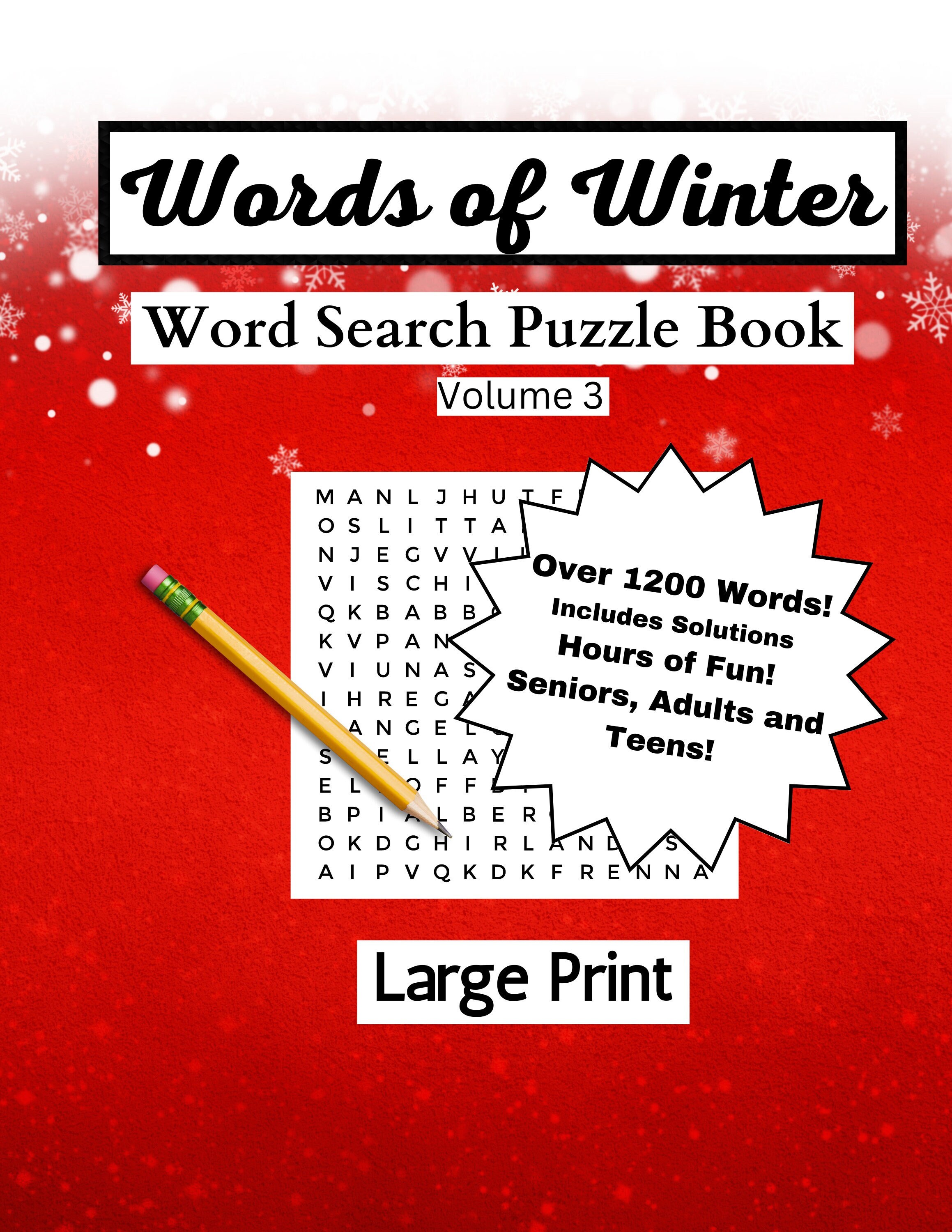 Instant Printable, Words of Winter, Word Search Puzzle Book, Extra ...