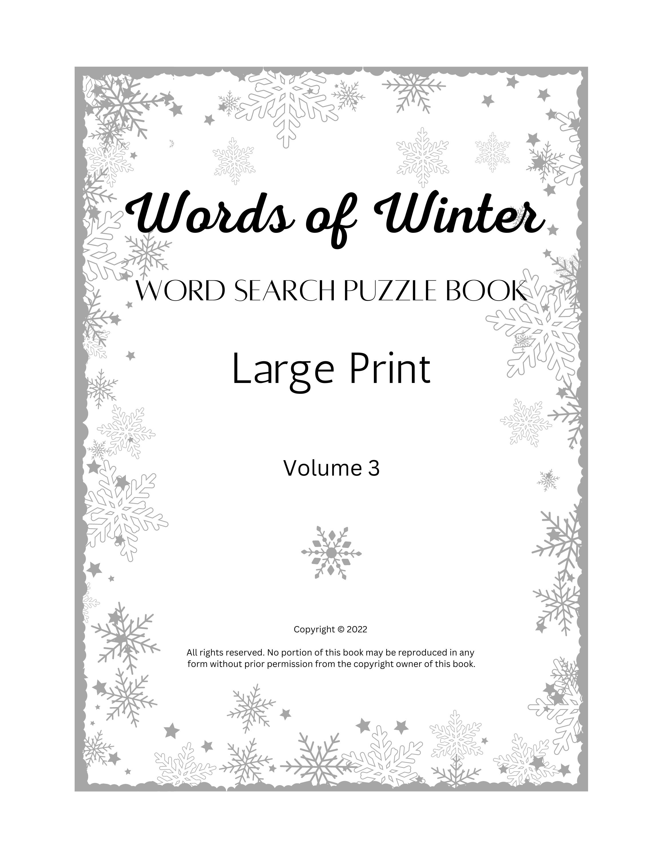Instant Printable, Words of Winter, Word Search Puzzle Book, Extra ...