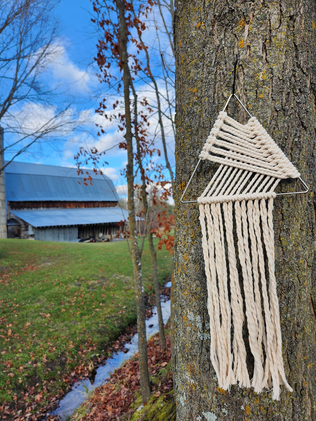 Modern Macrame Triangle Wall Decor, Recycled Cotton Cord - Etsy