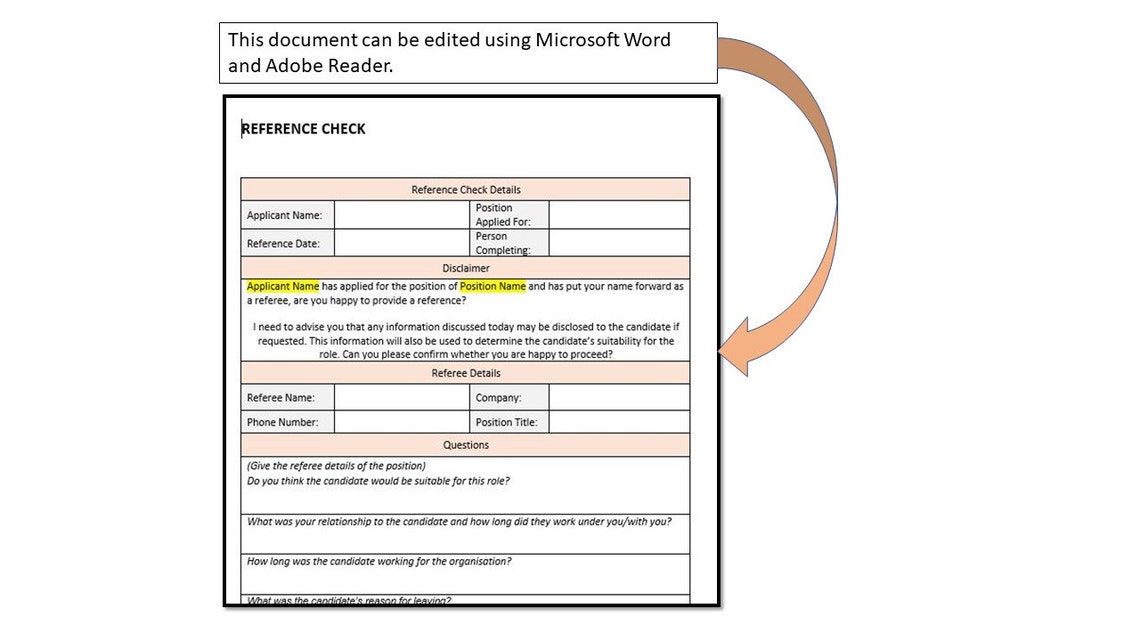 HR - Reference Check Form(word Printable & Editable) - Etsy