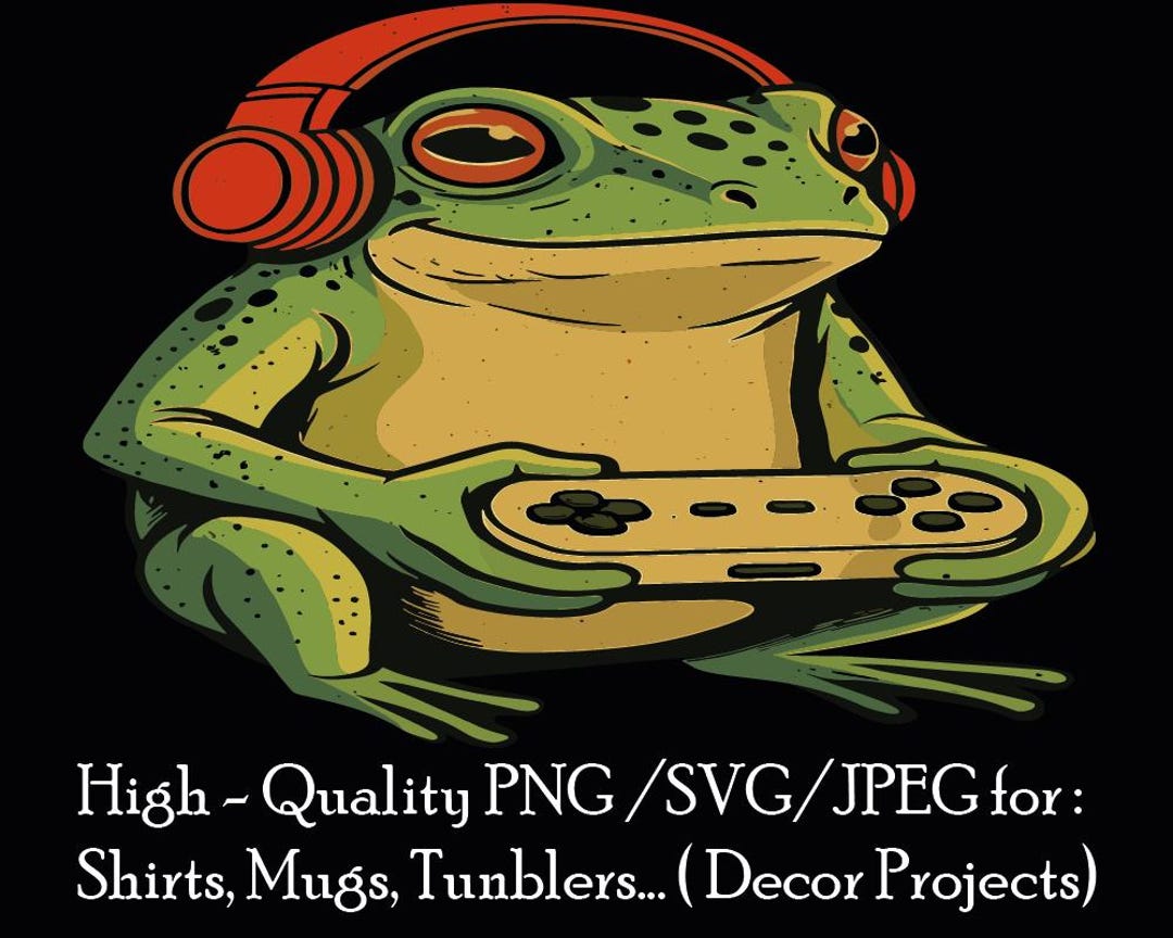 Gaming Frog PNG, Funny Retro Gamer Frog With Headphones Style (digital ...