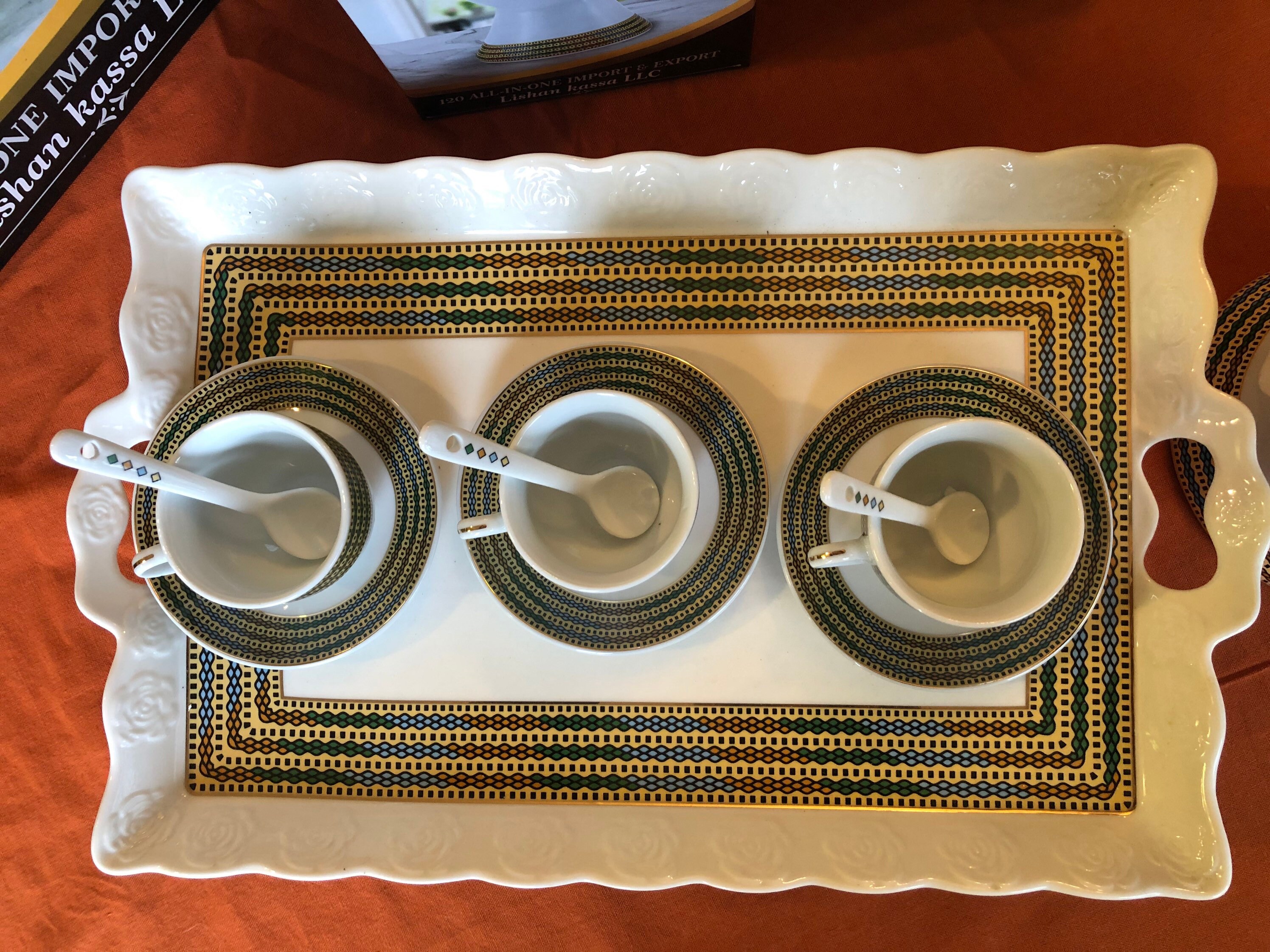 23 Pcs Ethiopian /eritrean NEW Tilet Design Coffee Ceremony Set, TEBEB Edition. Jebena,6 Cups, 6 ...