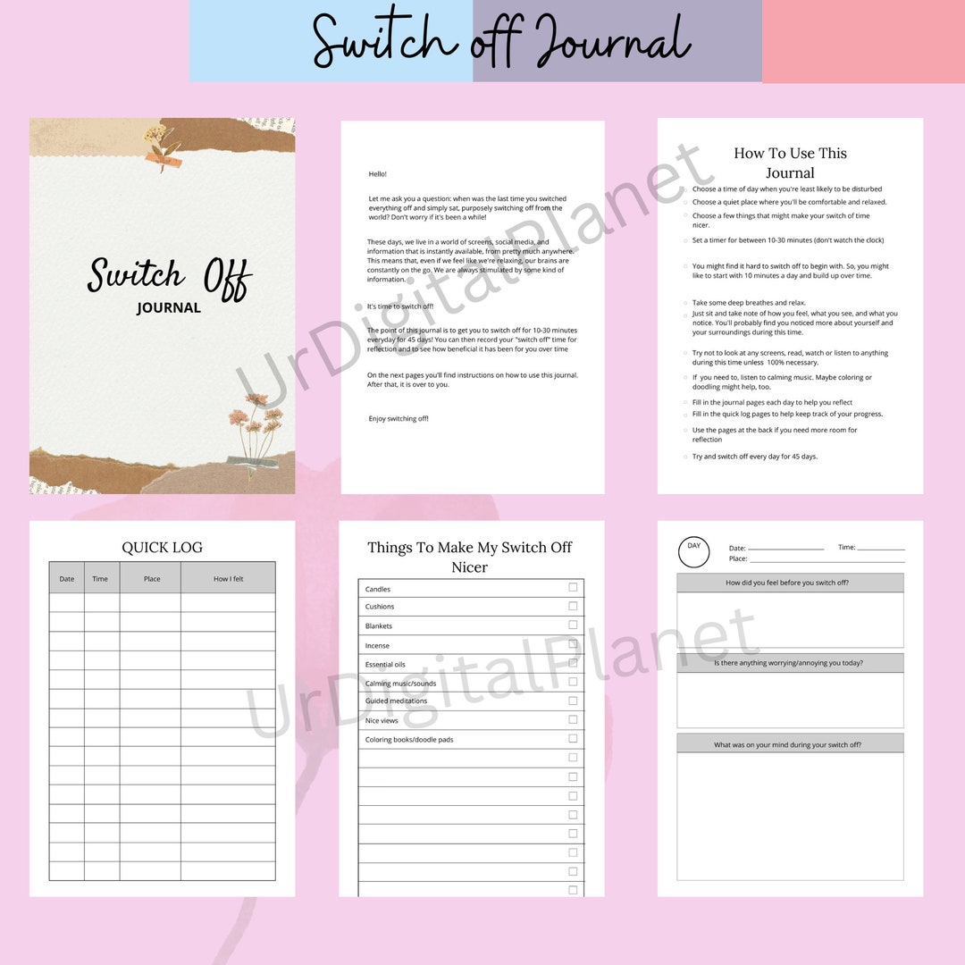 Switch off Journal Printable, Switch off Content Journal, Digital ...