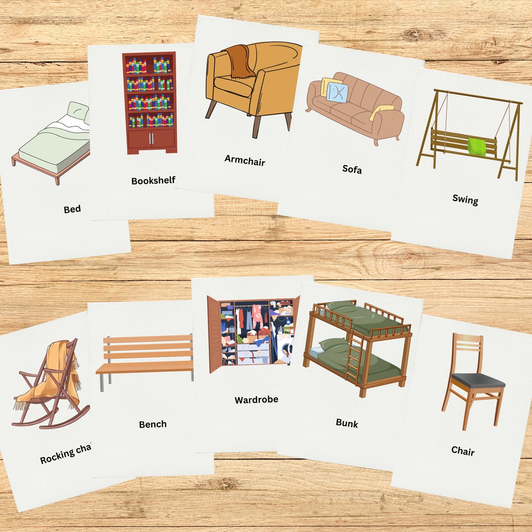 Editable Montessori Cards Furniture Flash Cards Nomenclature Flashcards ...