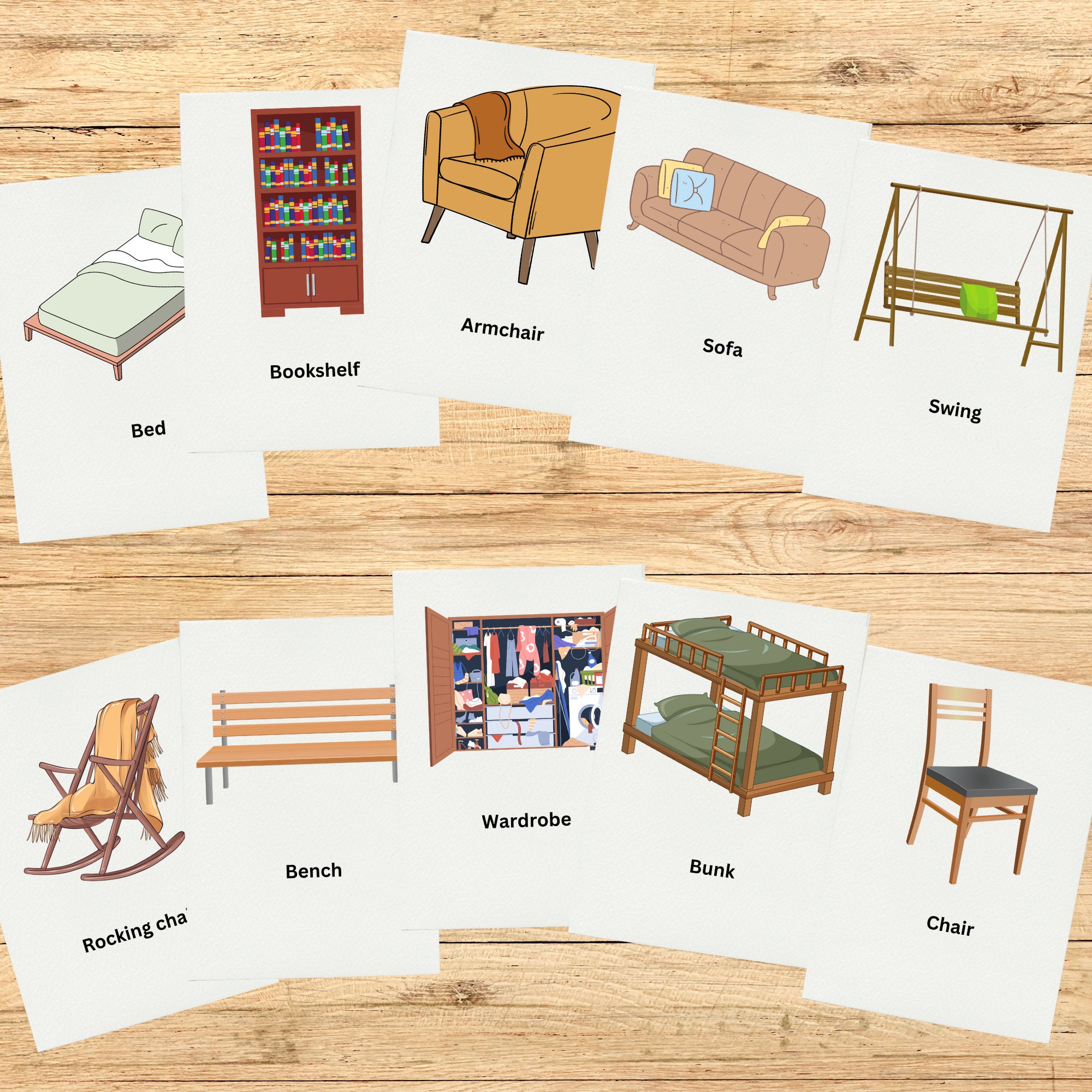 Editable Montessori Cards Furniture Flash Cards Nomenclature Flashcards ...