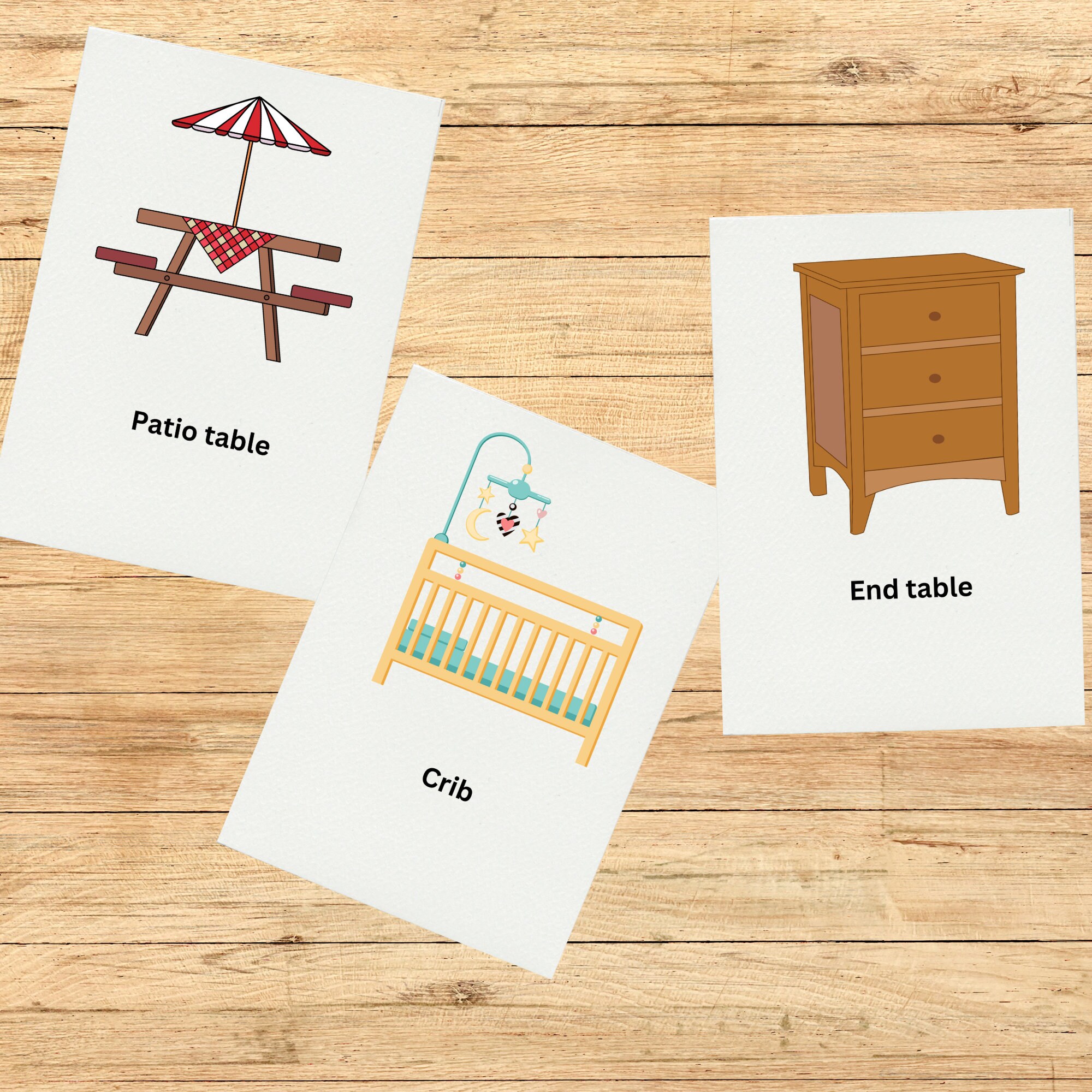 Editable Montessori Cards Furniture Flash Cards Nomenclature Flashcards ...