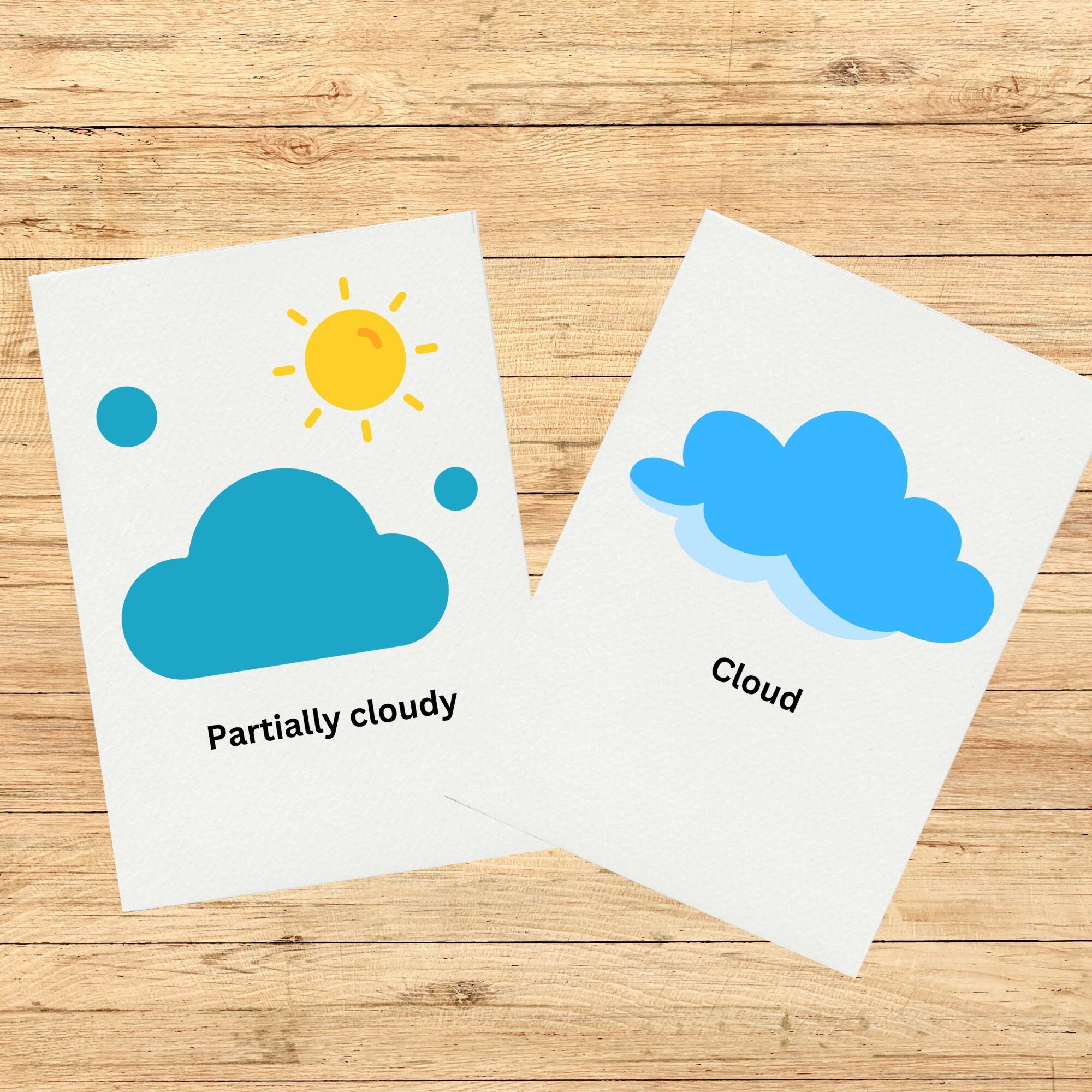12 Weather Cards Montessori Flashcards Pre-school Cards Rainbow ...