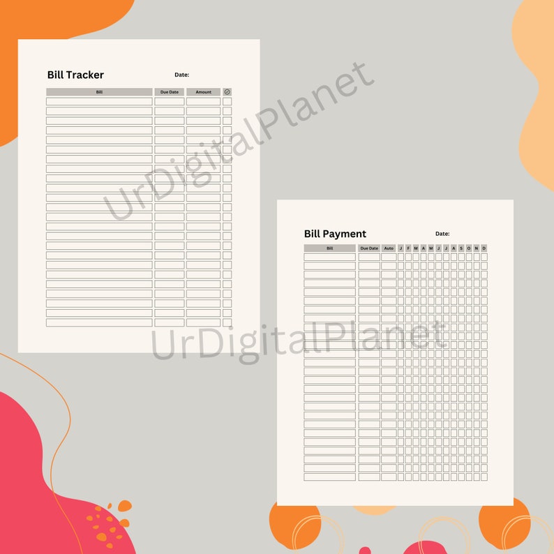 Bill Tracker Digital, Bill Planner Printable, Expense Tracker PNG - Etsy