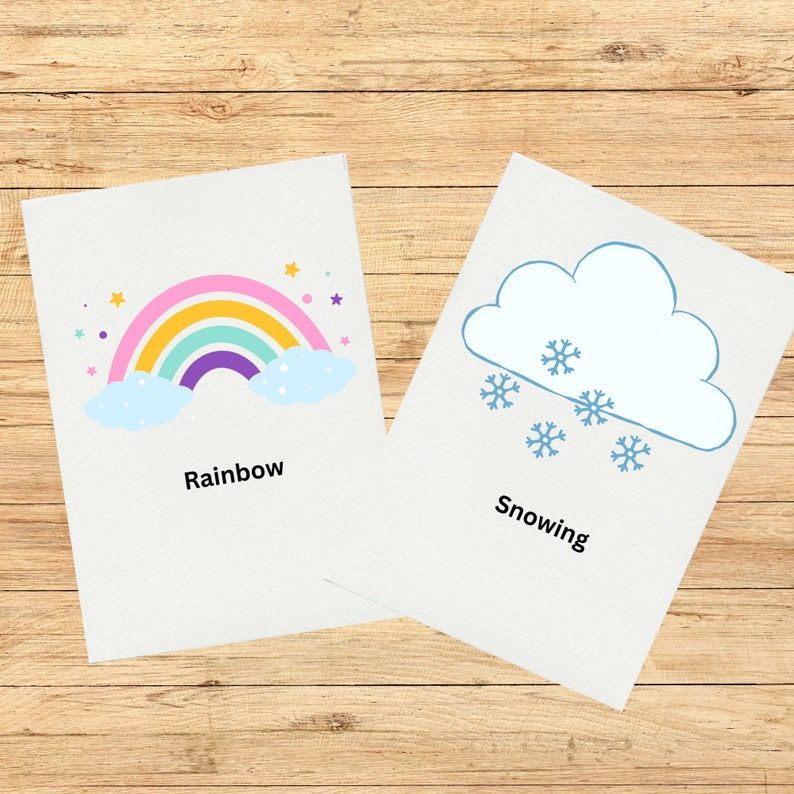12 Weather Cards Montessori Flashcards Pre-school Cards Rainbow ...
