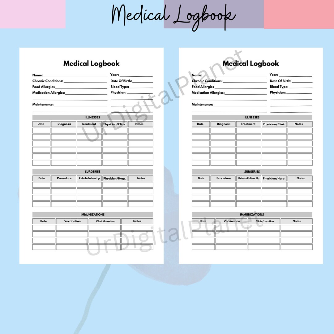 Medical Logbook Digital, Health Tracker Planner, Health Binder PNG ...