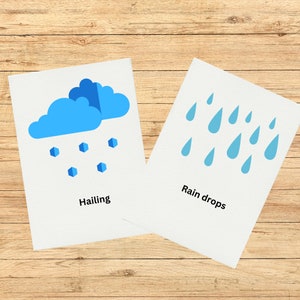 12 Weather Cards Montessori Flashcards Pre-school Cards Rainbow ...