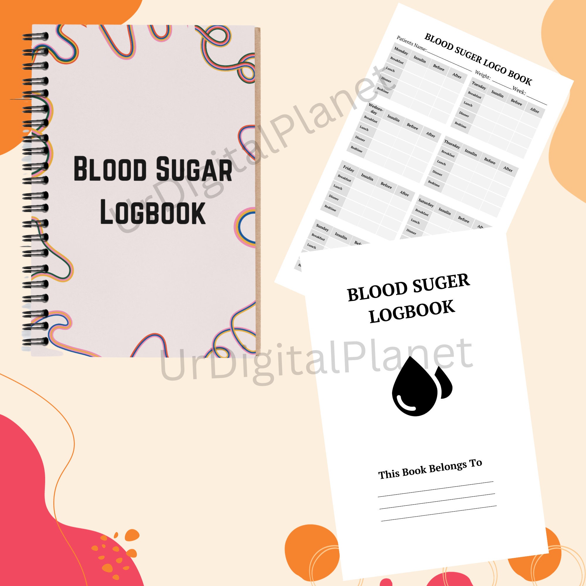 Blood Sugar Tracker Journal Printable, Blood Sugar Log Book PNG ...