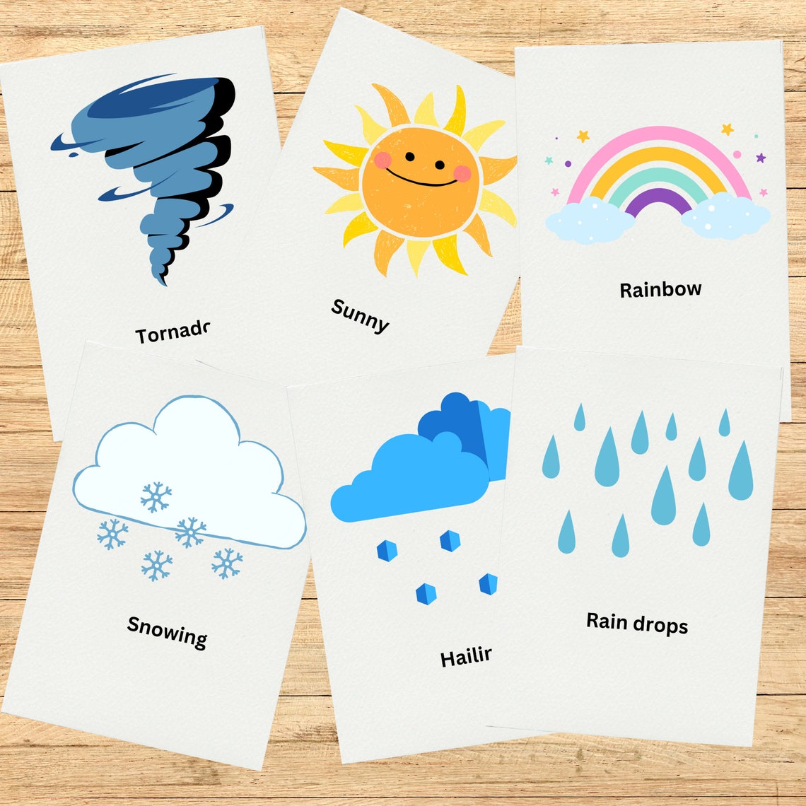 12 Weather Cards Montessori Flashcards Pre-school Cards Rainbow ...