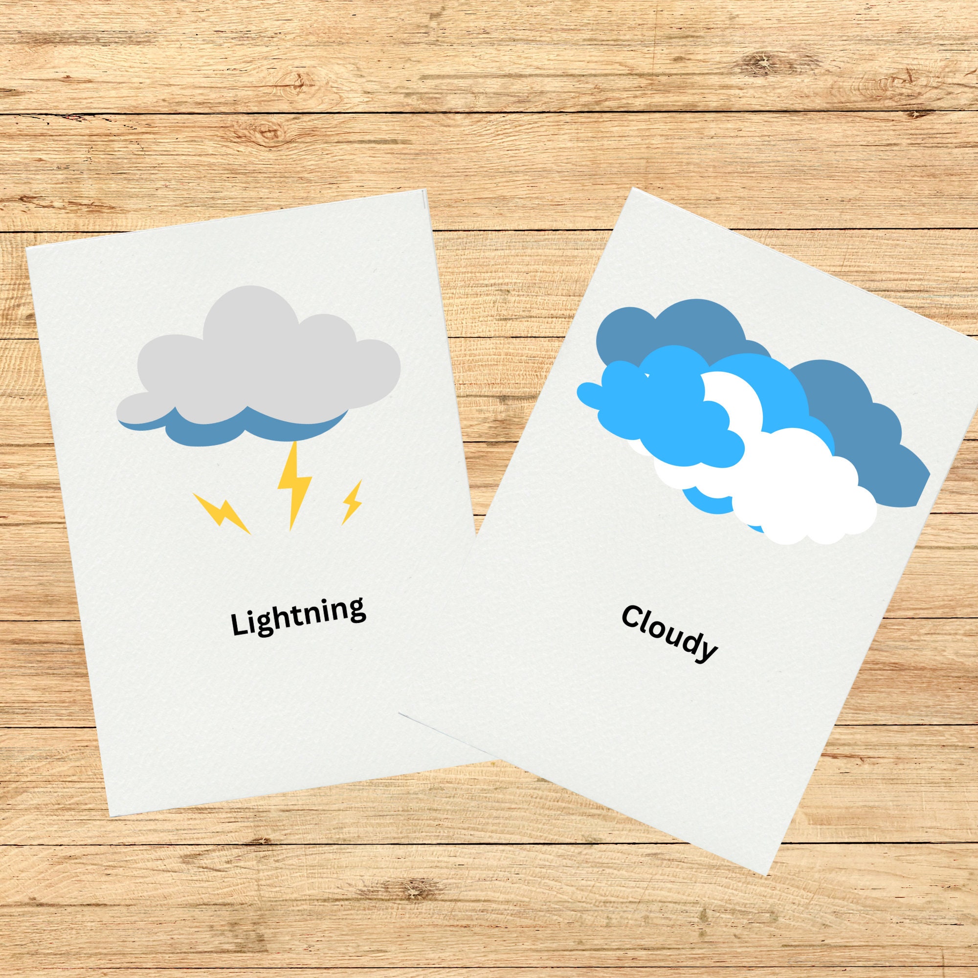 12 Weather Cards Montessori Flashcards Pre-school Cards Rainbow ...