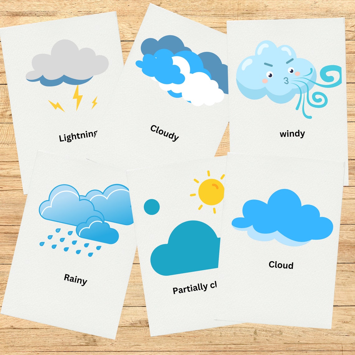 12 Weather Cards Montessori Flashcards Pre-school Cards Rainbow ...