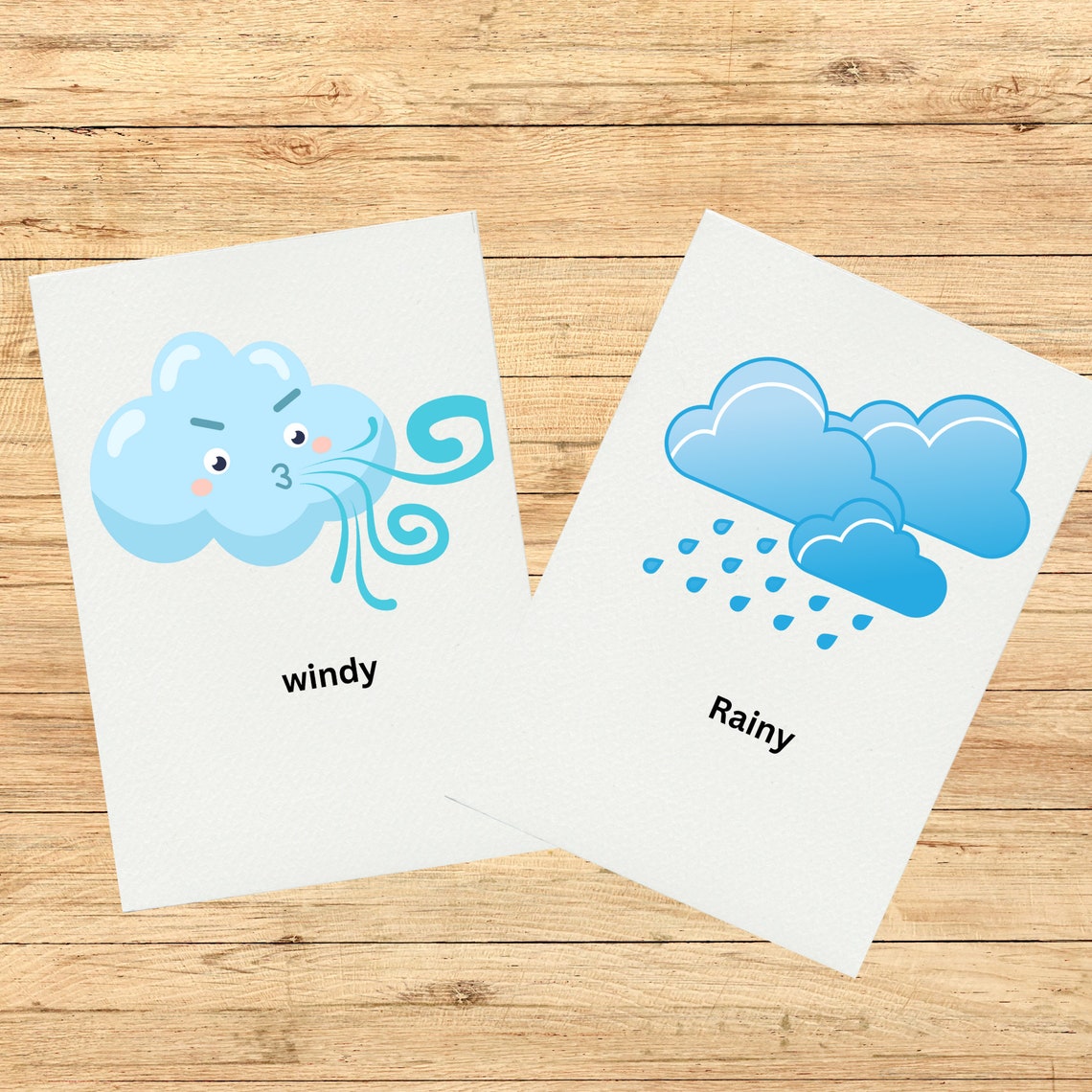 12 Weather Cards Montessori Flashcards Pre-school Cards Rainbow ...