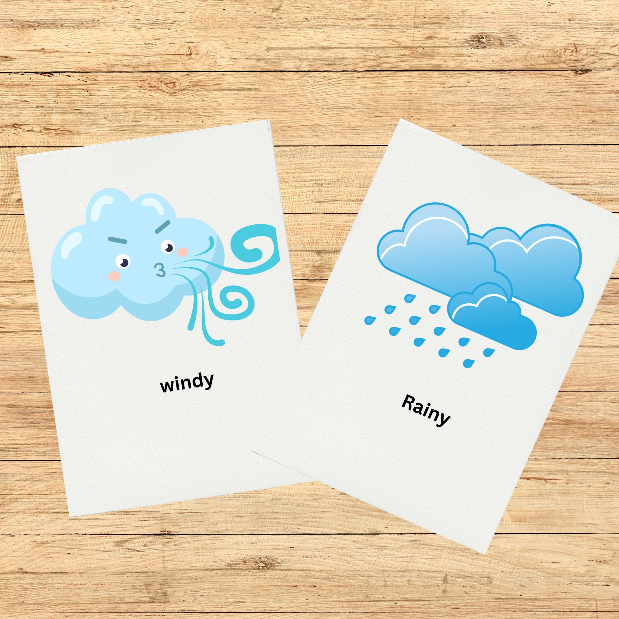 12 Weather Cards Montessori Flashcards Pre-school Cards Rainbow ...