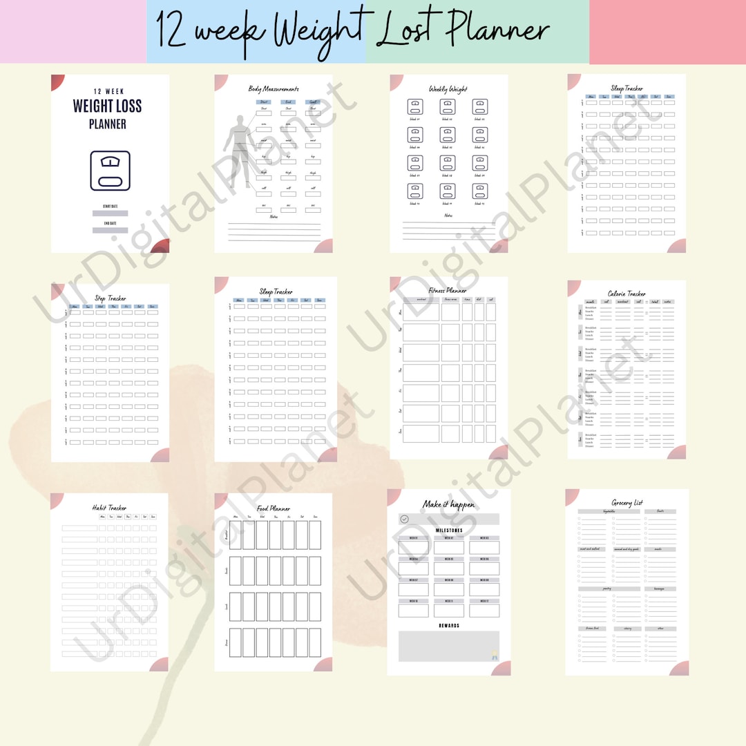 12 Week Weight Loss Planner Digital, Workout Planner PNG, Weight Loss ...