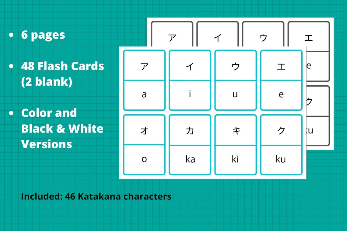 Japanese Katakana Flash Cards- Printable PDF - Etsy