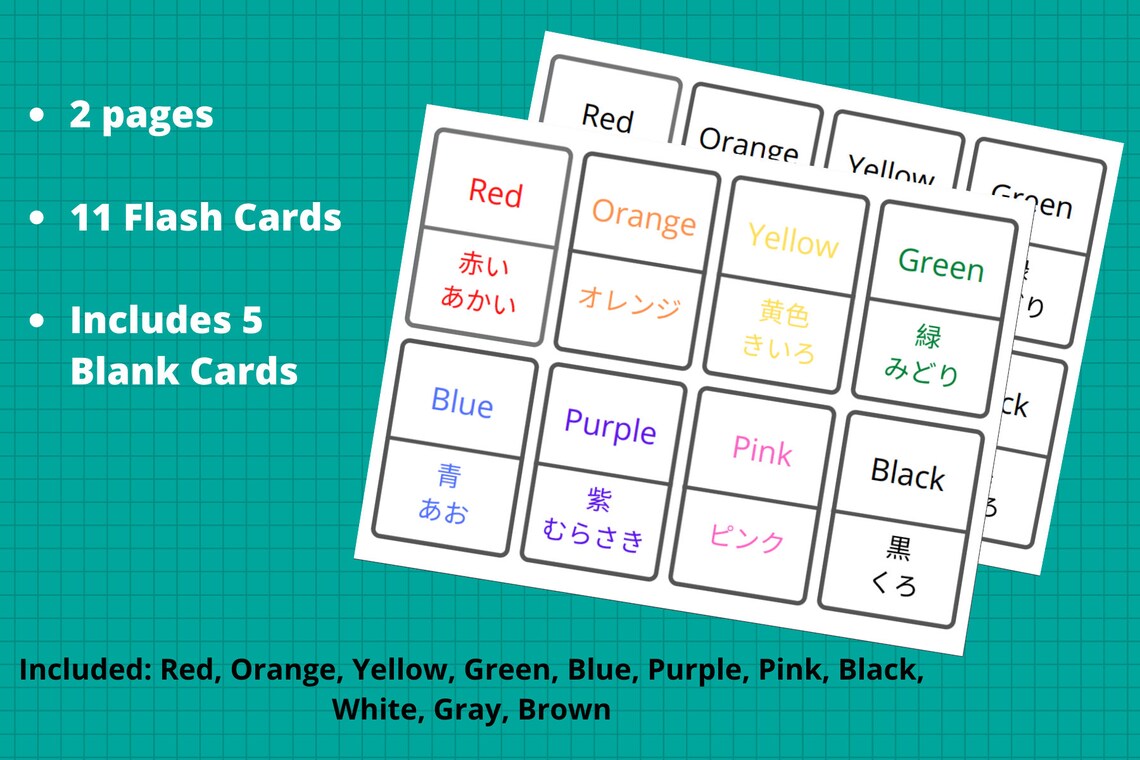 Japanese Color Flash Cards- Printable PDF - Etsy