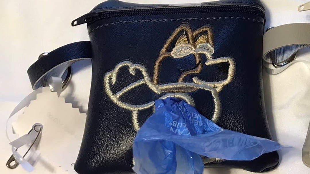 Dog Poop Pouch, Navy Blue, Comes With Poop Bags, Embroidered on Front ...