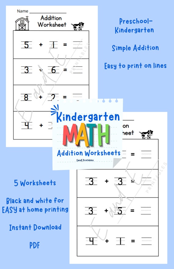 5 Kindergarten Math Worksheets Preschool-1st Gr. Math - Etsy