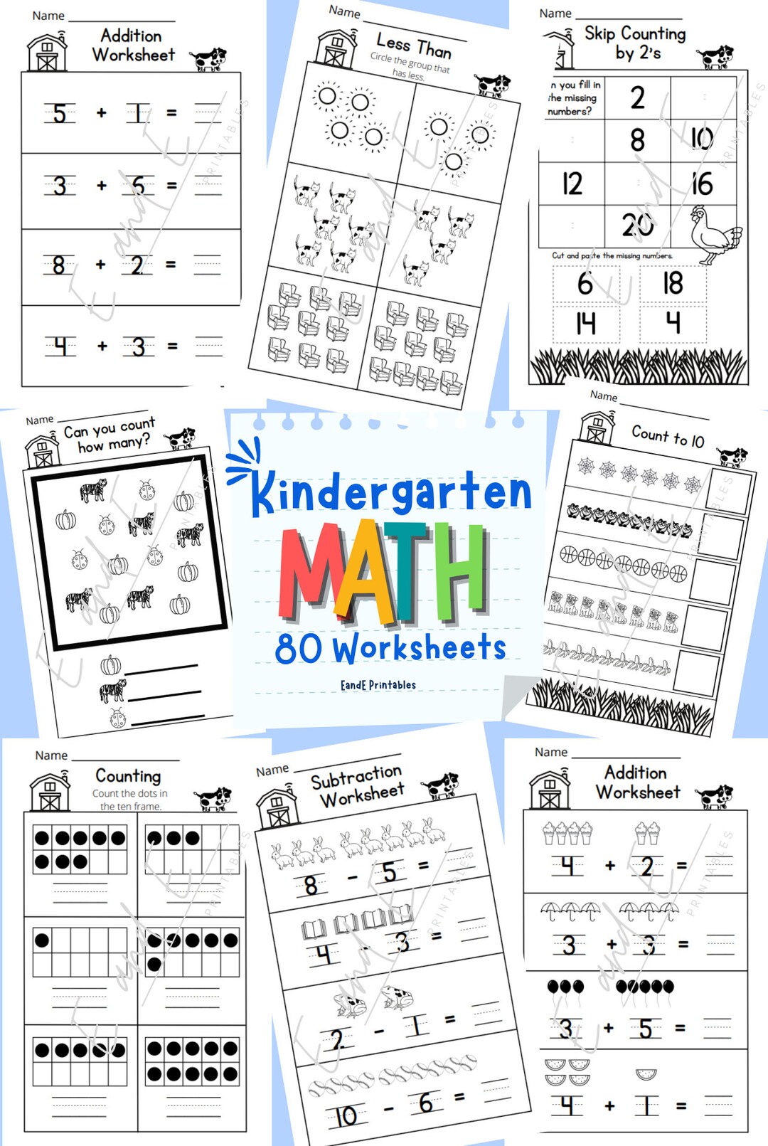 80 Kindergarten Math Worksheets | Preschool-1st Gr. Math | Instant ...