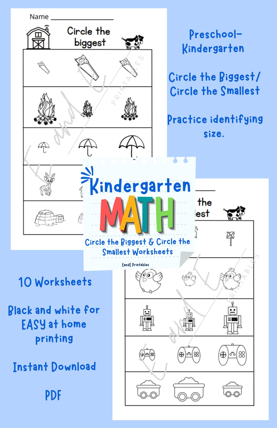 10 Kindergarten Math Worksheets | Preschool-1st Gr. Math | Instant ...