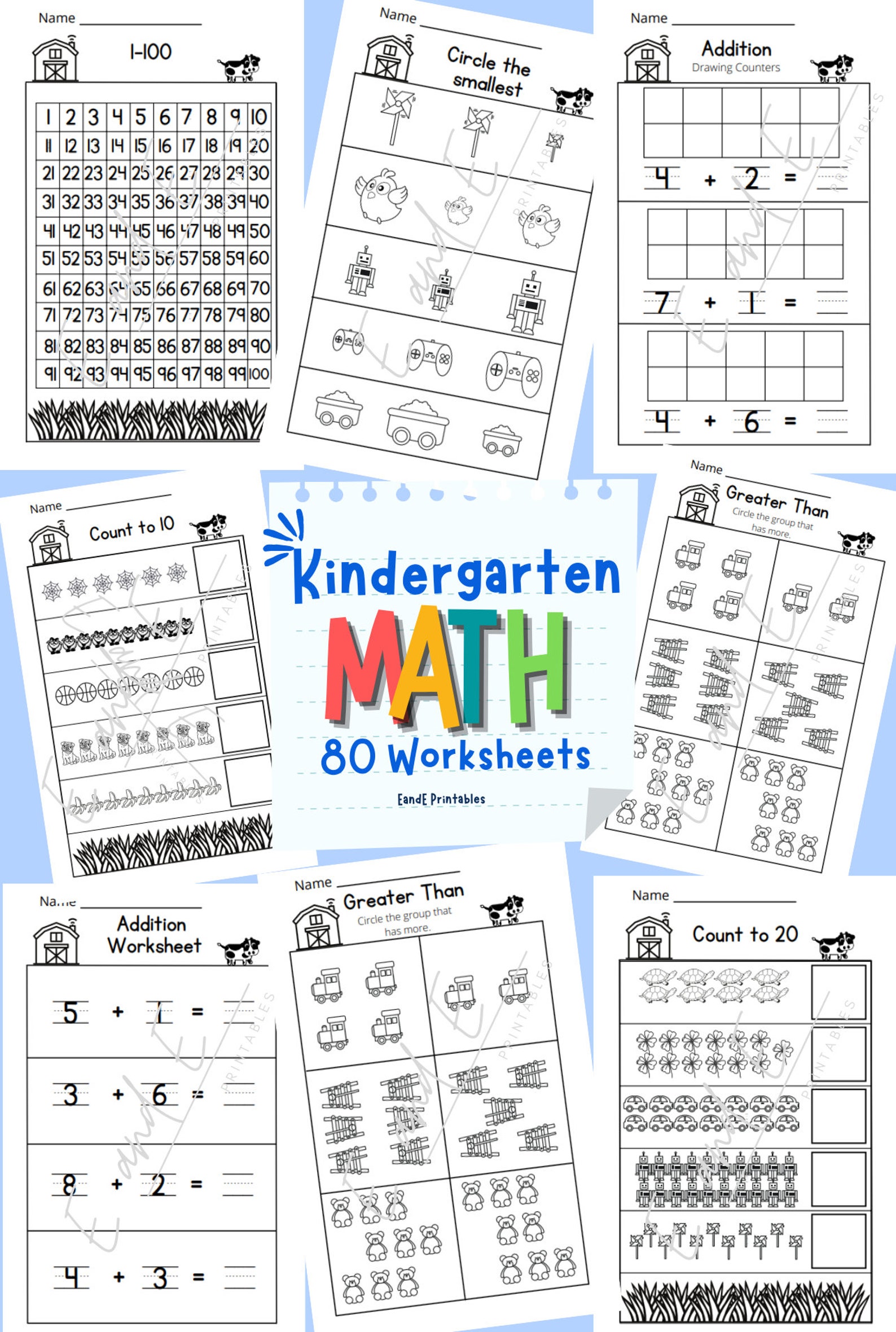 80 Kindergarten Math Worksheets | Preschool-1st Gr. Math | Instant ...