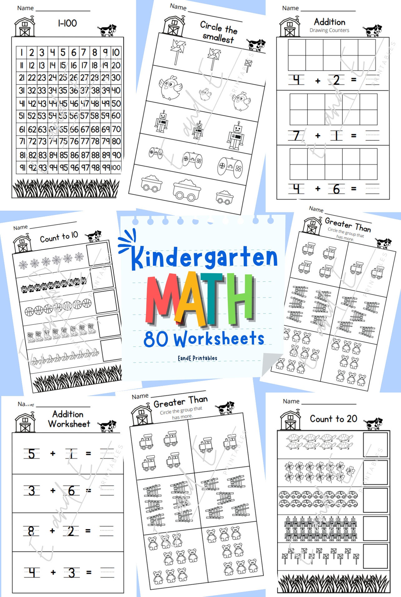 80 Kindergarten Math Worksheets | Preschool-1st Gr. Math | Instant ...