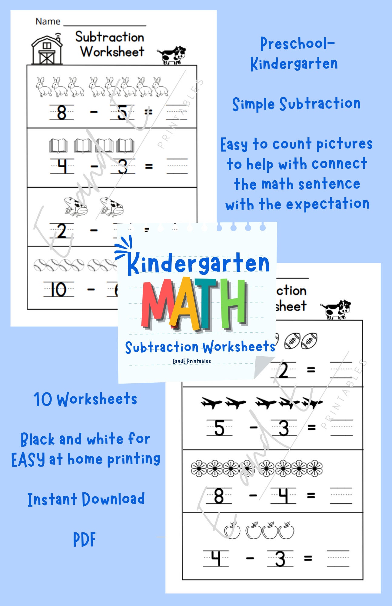 10 Kindergarten Math Worksheets | Preschool-1st Gr. Math | Instant ...