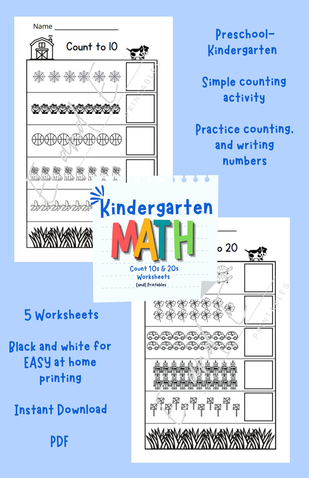 5 Kindergarten Math Worksheets | Preschool-1st Gr. Math | Instant ...