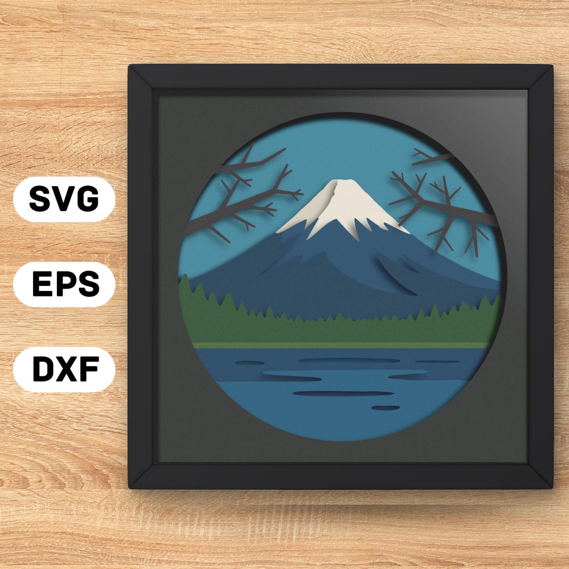 3D Layered Paper Cut SVG, Mt. Fuji View From Lake Tanuki Shadow Box SVG ...