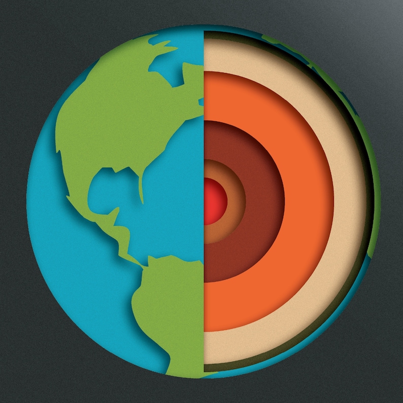 3D Layered Paper Cut SVG, Earth’s Interior Shadow Box SVG Template ...