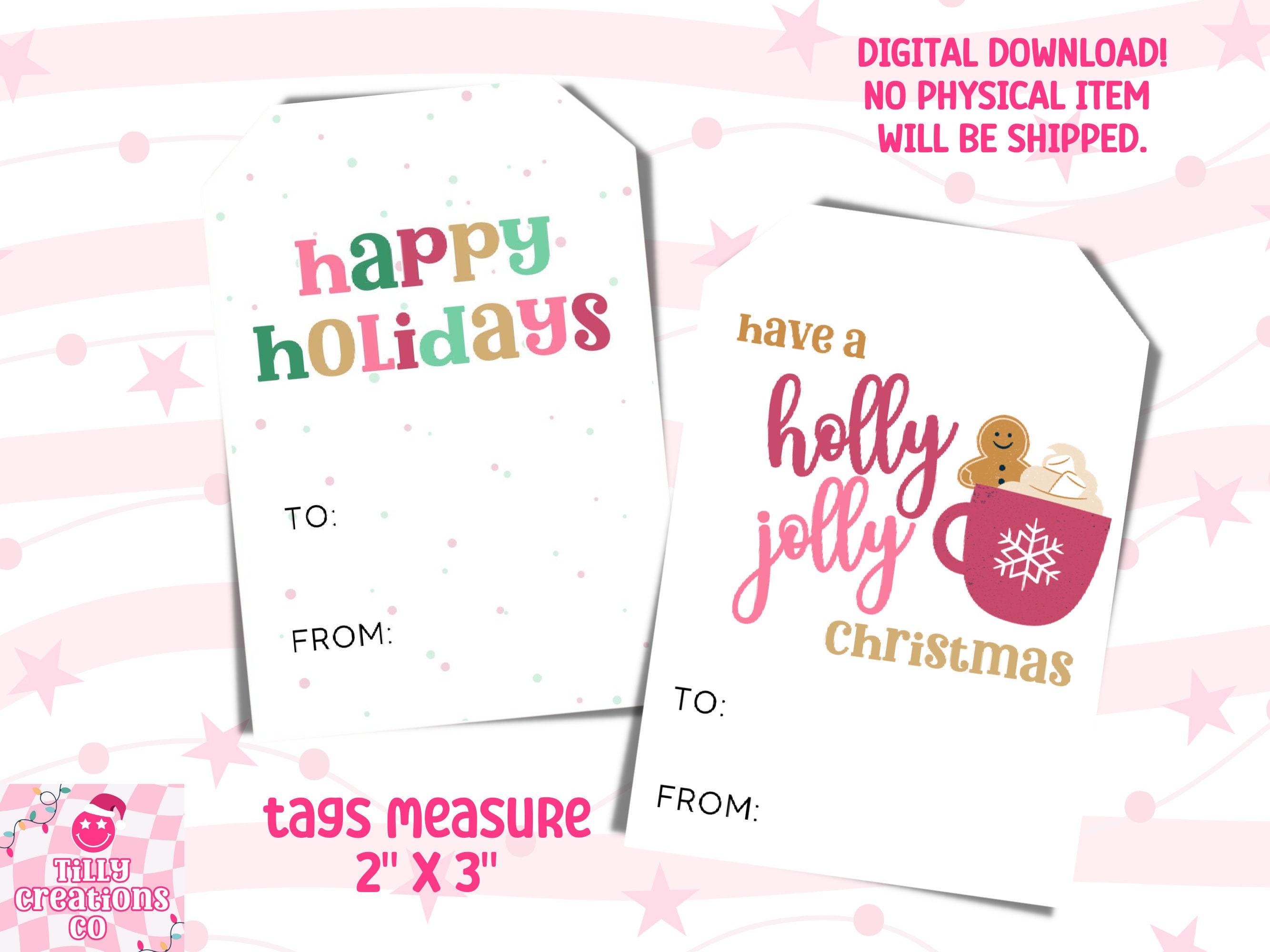 Pink Holiday Gift Tags Printable Digital Download Coffee Tea - Etsy