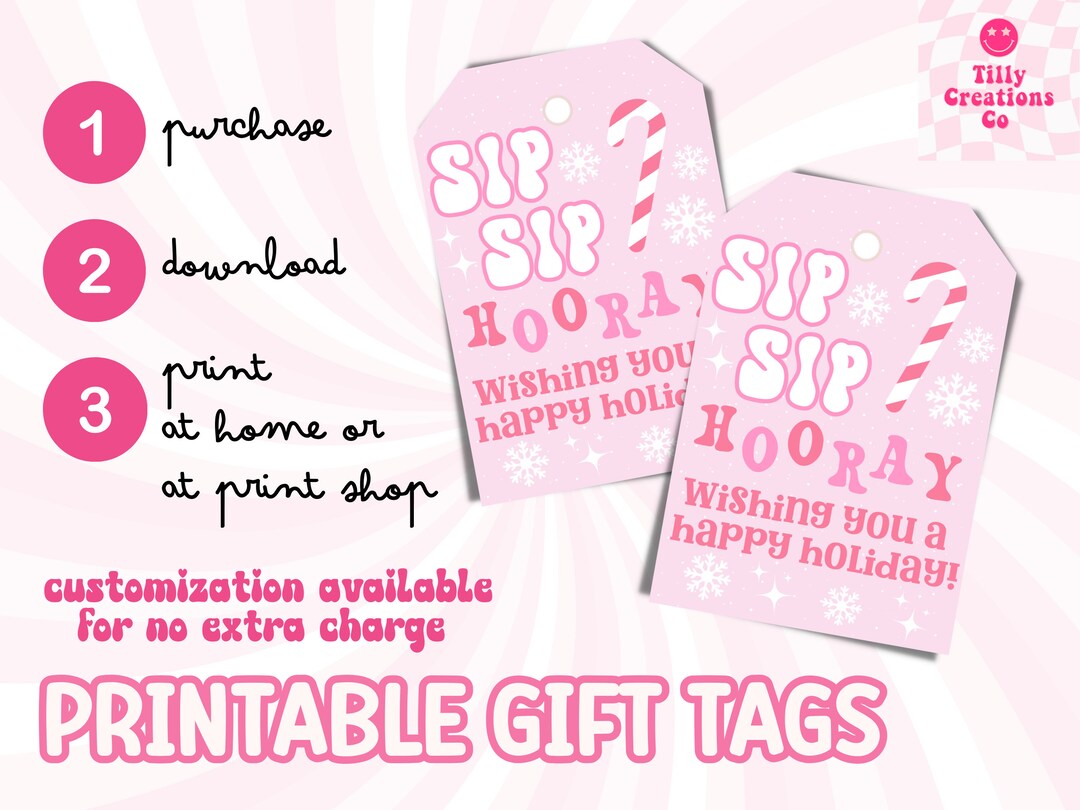 Pink Holiday Gift Tags Printable Digital Download Coffee Tea Wine Candy ...