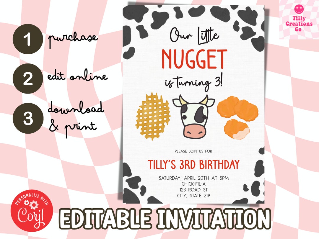 Chicken Nugget Cow Print Birthday Invitation (digital Download) - Etsy