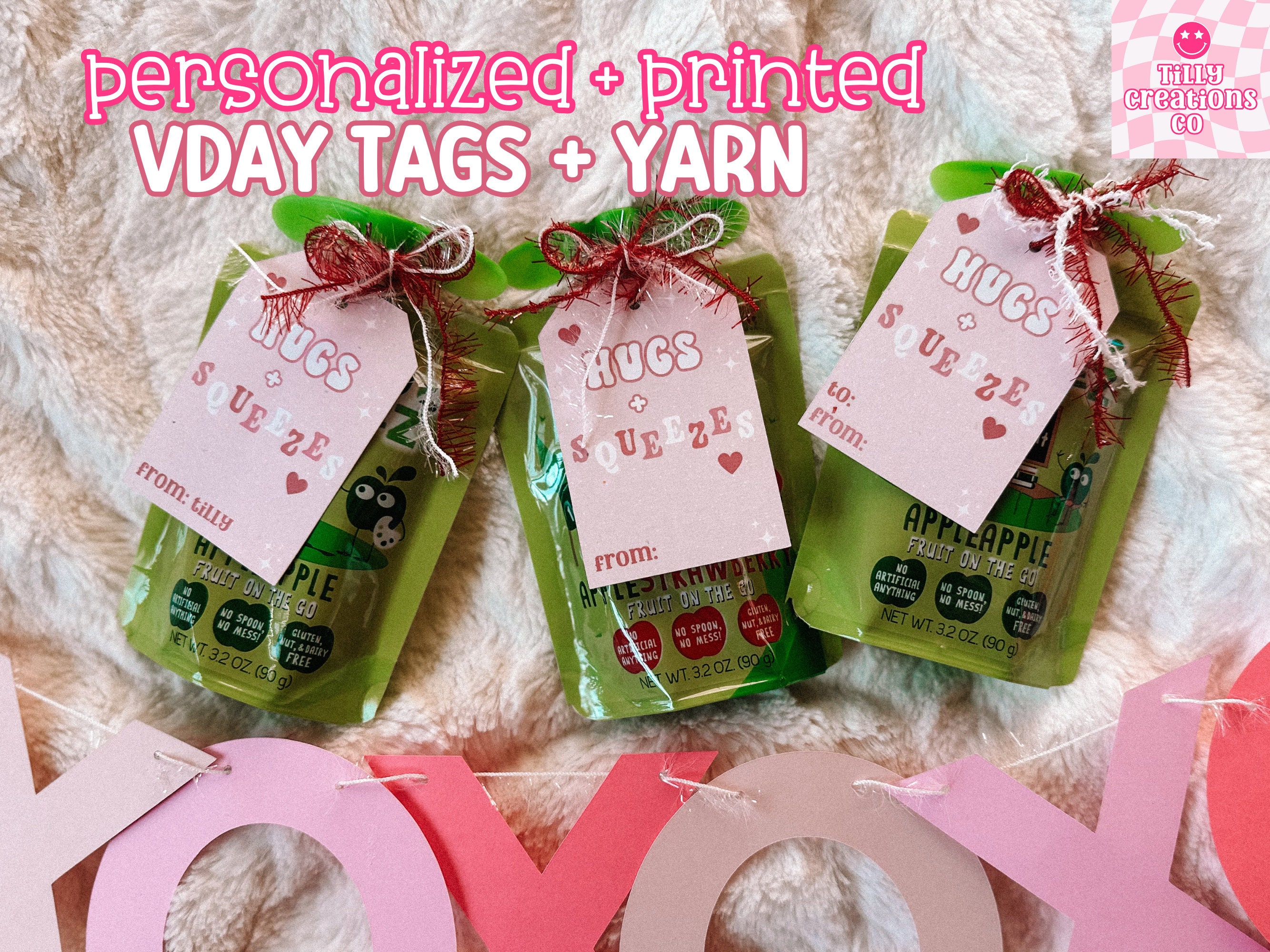 Custom Hugs + Squeezes PRINTED Pink Valentine's Day Gift Tags • Pre-k ...
