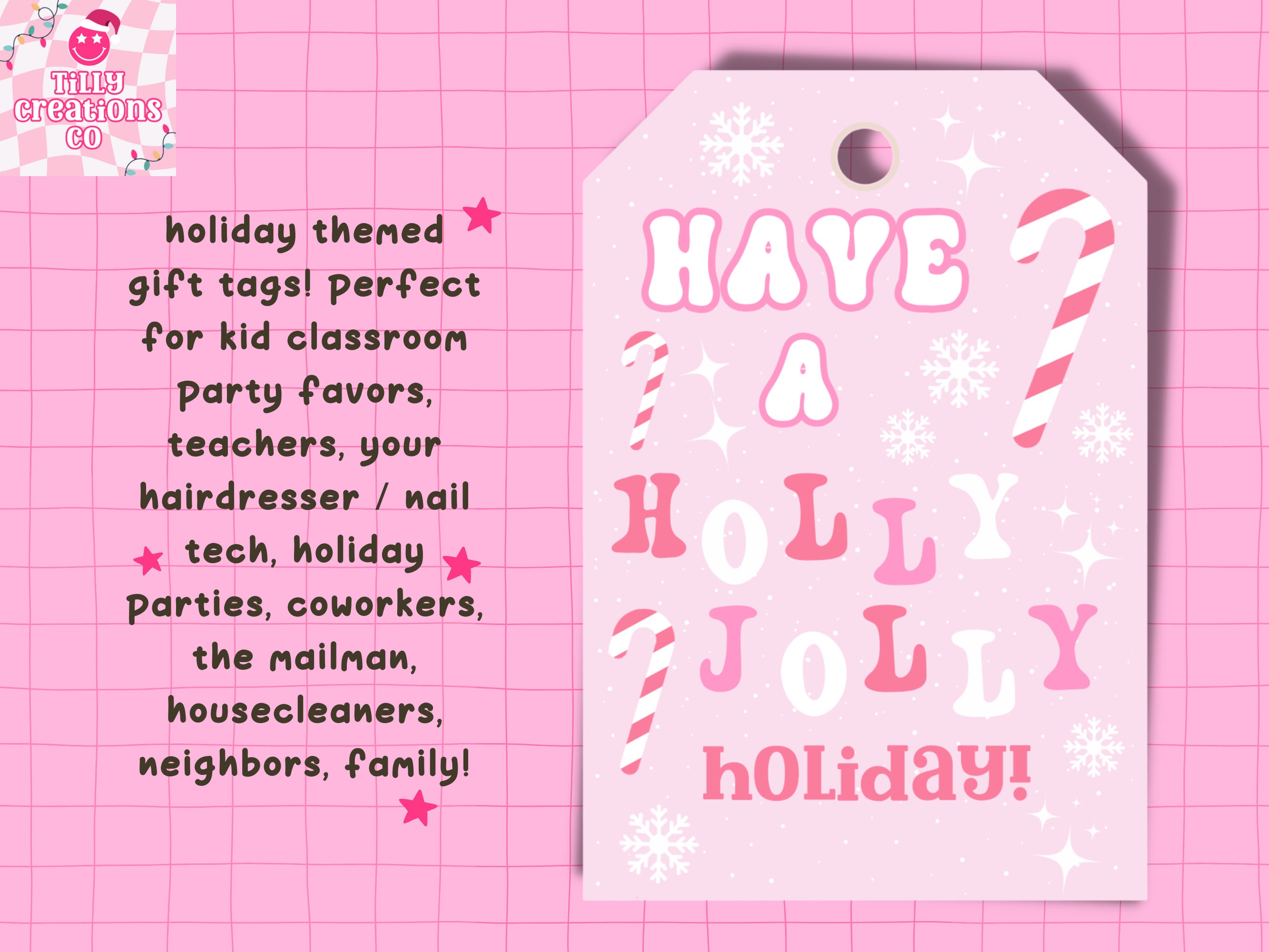 Pink Holiday Gift Tags Printable Digital Download Classroom - Etsy