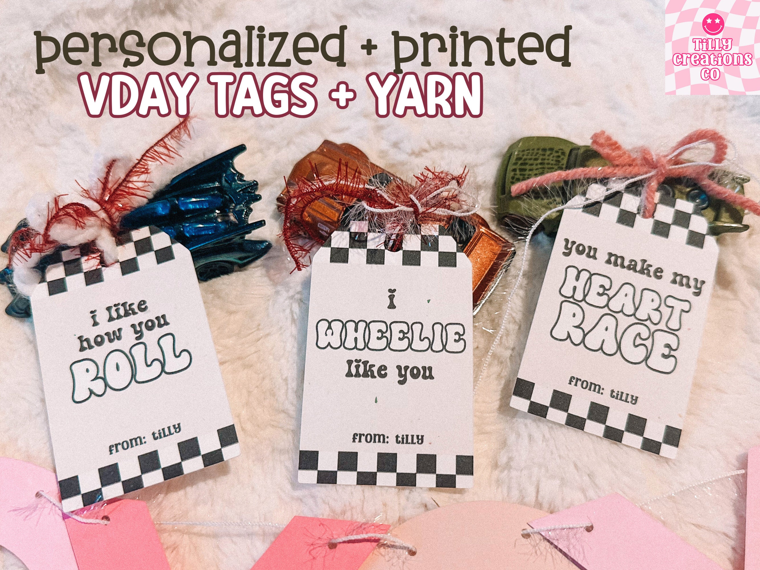Personalized PRINTED Black + White Checkered Valentine's Day Gift Tags ...
