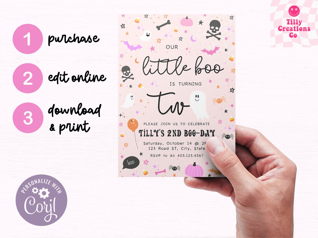 Whimsical Our Little Boo Turning Two Birthday Party Invite (digital ...